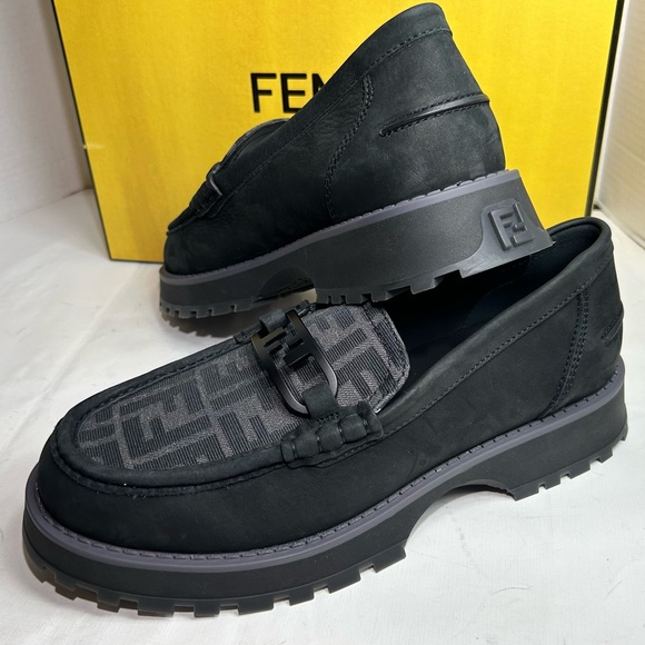 Fendi | Shoes | Fendi Olock Loafer Black Leather Ff Jacquard Lug Sole Sz Uk9us New Season | Poshmark